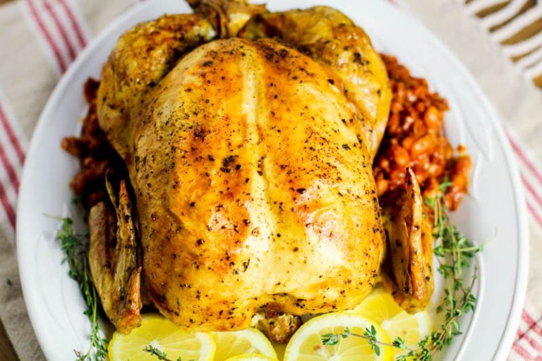 Stuffed Roast Chicken with Beans and Chorizo - Latina Mom Meals